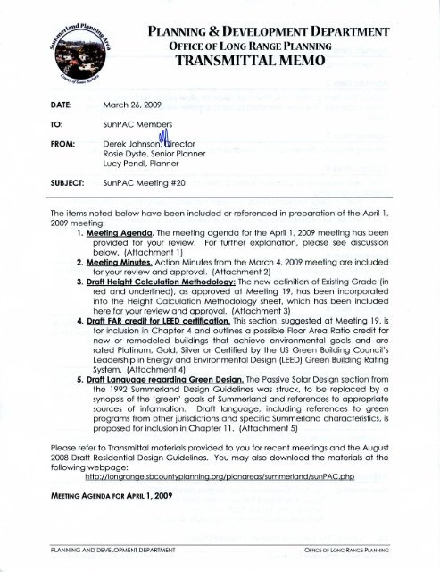 Transmittal Memo - Long Range Planning Division