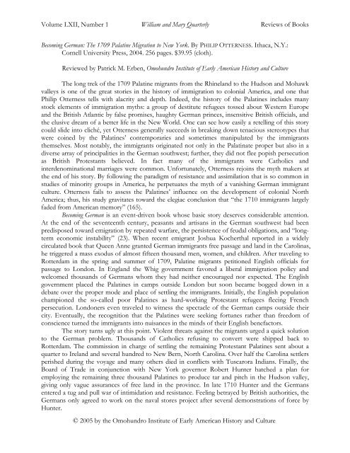 The 1709 Palatine Migration to New York. By Patrick Erben133