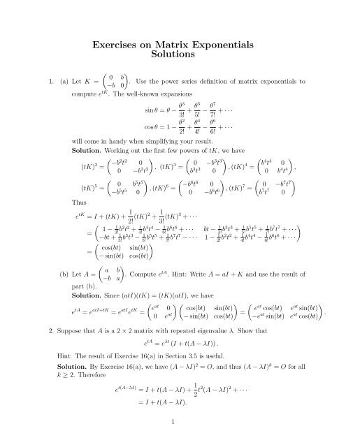 Homework 8, Matrix Exponentials Exercises