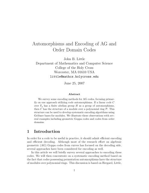 Automorphisms and Encoding of AG and Order Domain Codes