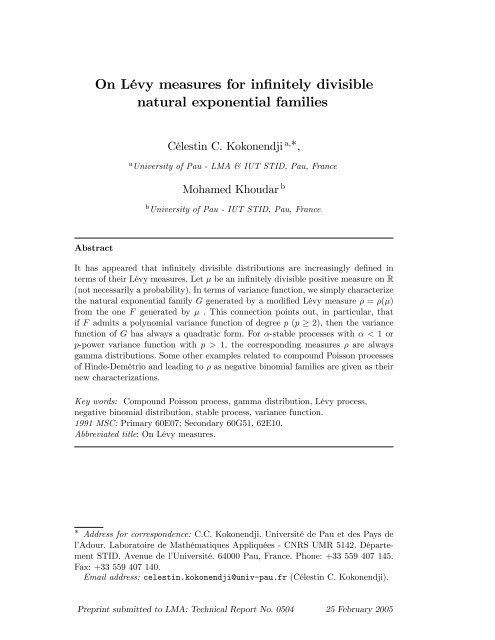 On Lévy measures for infinitely divisible natural exponential families