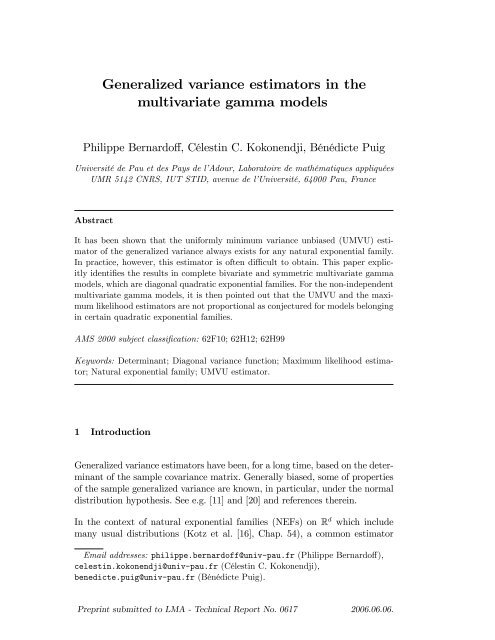 Generalized variance estimators in the multivariate gamma models Generalized variance estimators in the multivariate gamma models