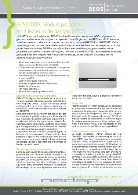 Nedap New AP4003X_ProdBull_EN_v2:Mise en ... - Nedap France