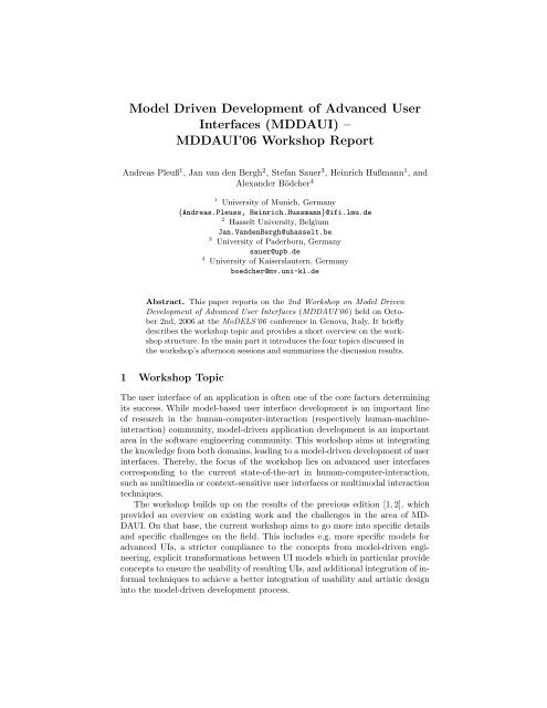Model Driven Development of Advanced User Interfaces (MDDAUI ...
