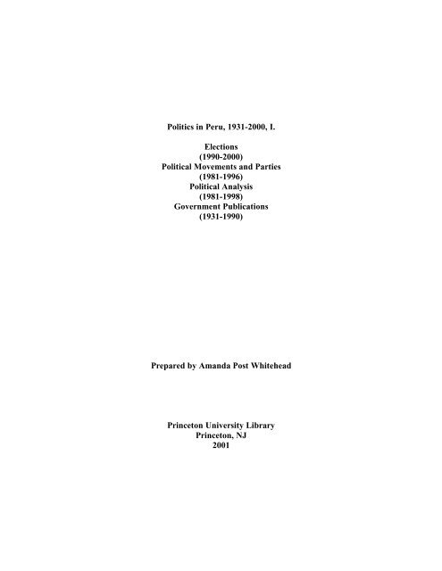 Politics in Peru, 1931-2000, I. Elections (1990-2000) - Princeton ...