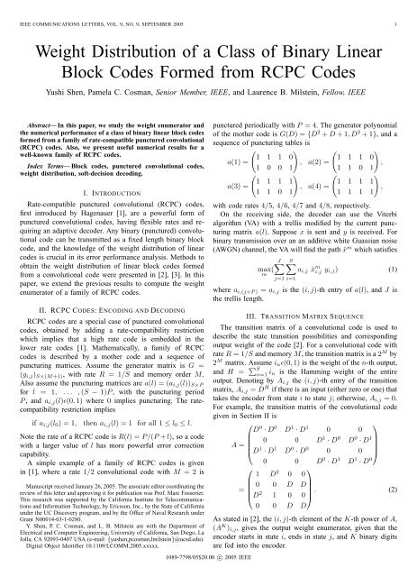 Weight Distribution Of A Class Of Binary Linear Block Codes Formed