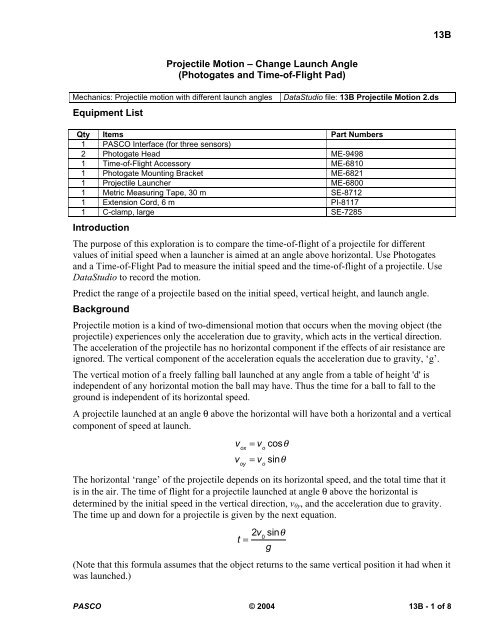 13B Projectile Motion ? Change Launch Angle (Photogates and ...