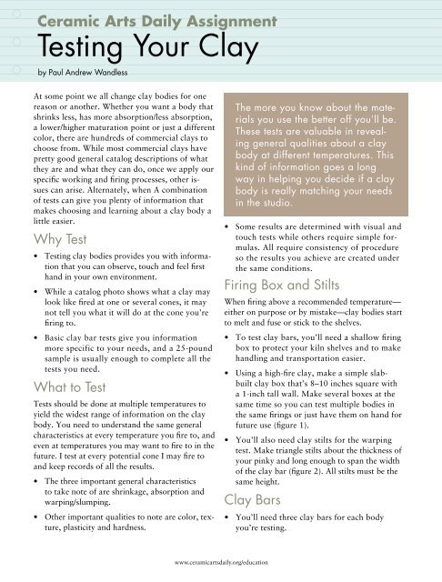 Testing Your Clay - Ceramic Arts Daily