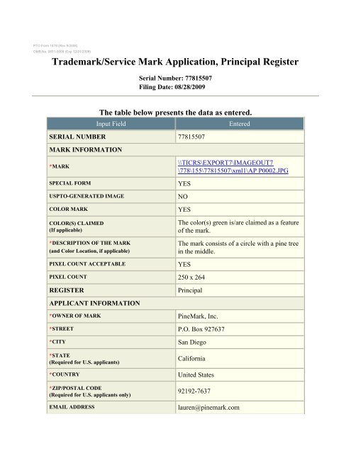 Trademark/Service Mark Application, Principal Register