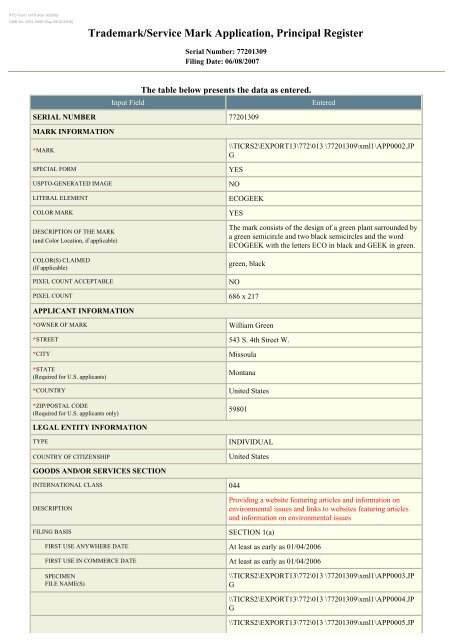 Trademark/Service Mark Application, Principal Register
