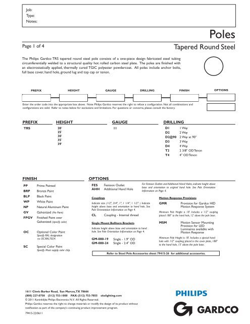 Tapered Round Steel Poles - Submittal Data Sheet - Gardco Lighting