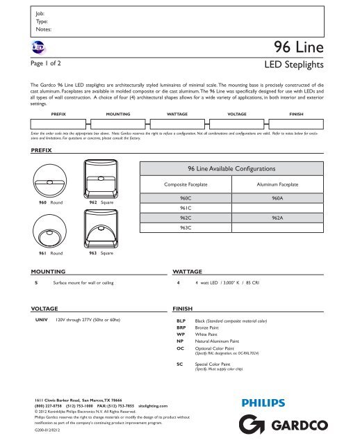 96 Line LED Steplights - Submittal Data Sheet - Gardco Lighting