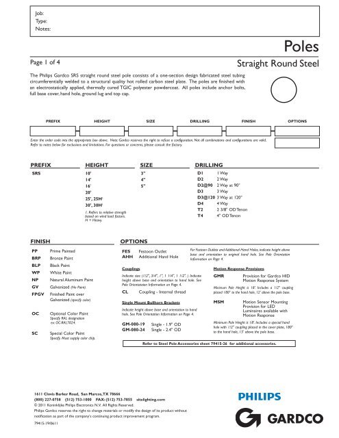 Straight Round Steel Poles - Submittal Data Sheet - Gardco Lighting