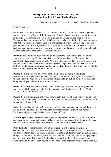 Die Predigt von Pfarrer Thomas Groll - aktuell