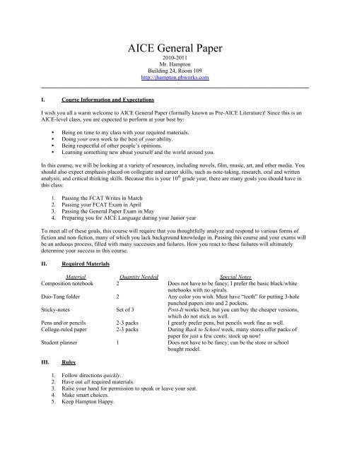 AICE General Paper - Mr. Hampton's Wiki - PBworks