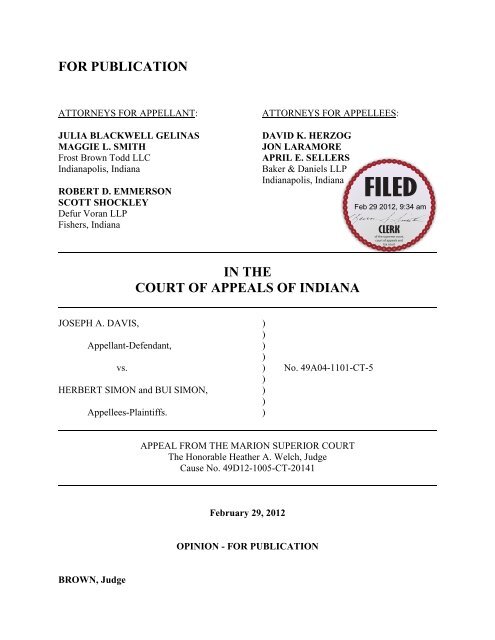 Joseph A. Davis v. Herbert Simon and Bui Simon - State of Indiana