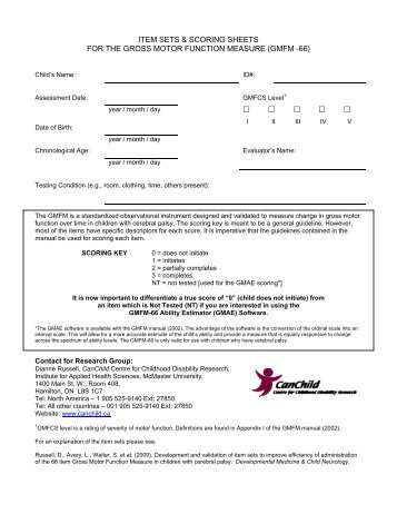 GROSS MOTOR FUNCTION MEASURE (GMFM) SCORE SHEET ...