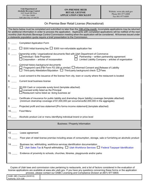 Recreational - Utah Department of Alcoholic Beverage Control ...