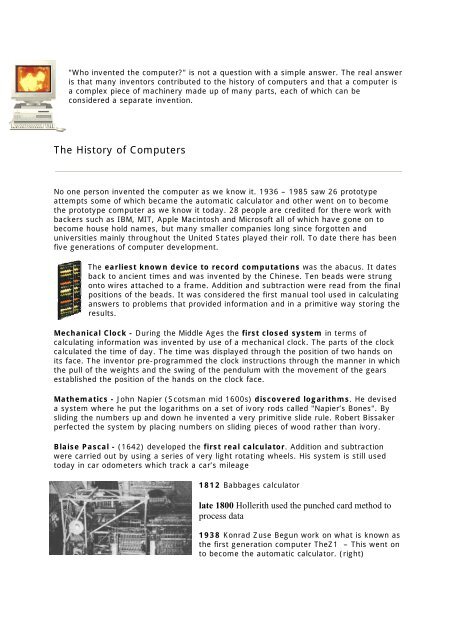 Evolution Of Computer With Dates