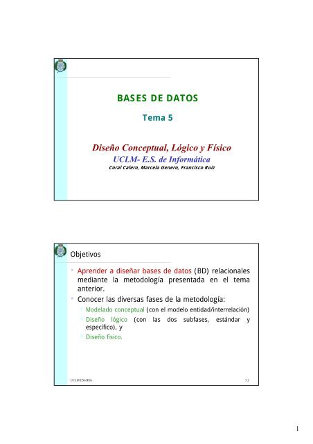 BASES DE DATOS Diseño Conceptual, Lógico y ... - Grupo Alarcos
