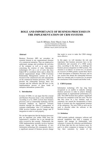 role and importance of business processes in the implementation