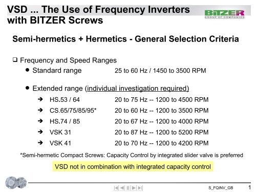 The Use of Frequency Inverters with BITZER Screw Compressors