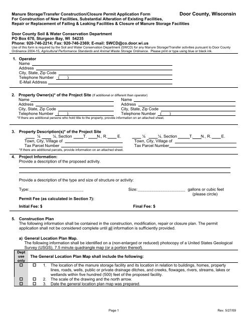 Animal Waste Storage Permit Application - Door County Web Map