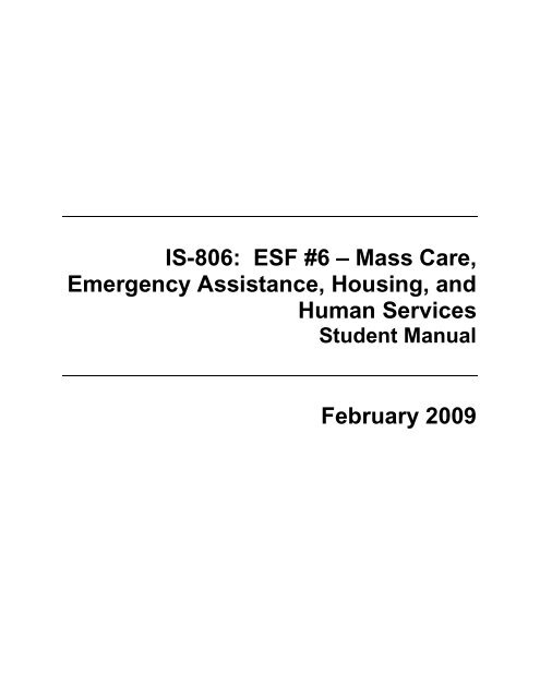 IS-806: ESF #6 - Emergency Management Institute - Federal ...