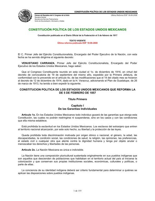 constitucion politica de los estados unidos mexicanos ... - Normateca