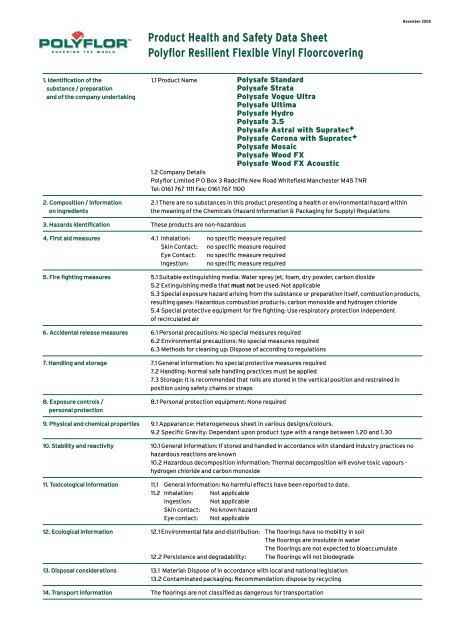 COSHH Data Sheet - Polyflor