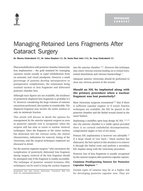 Managing Retained Lens Fragments After Cataract Surgery - KSOS