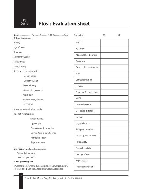 Ptosis Evaluation Sheet - KSOS