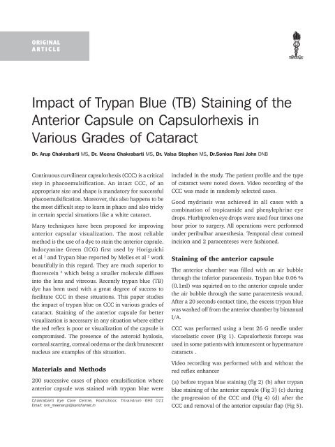 Impact of Trypan Blue (TB) Staining of the Anterior Capsule ... - KSOS