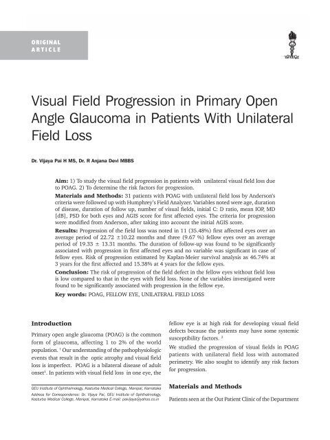 Visual Field Progression in Primary Open Angle Glaucoma ... - KSOS