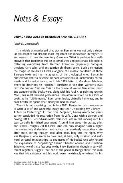 Unpacking: Walter Benjamin and His Library