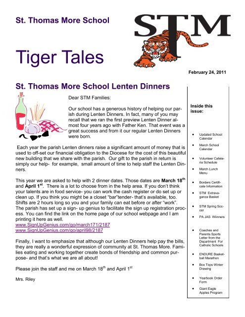 2010-2011 School Calendar - St. Thomas More School