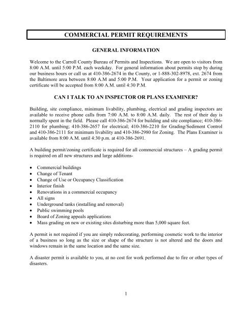 commercial permit requirements - Carroll County Government