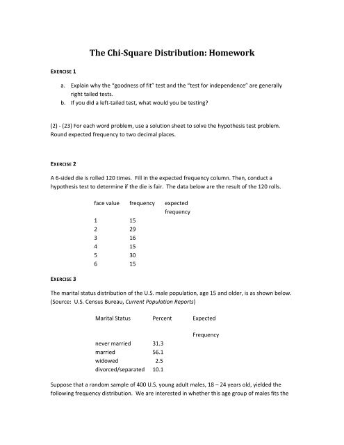 The Chi-Square Distribution: Homework
