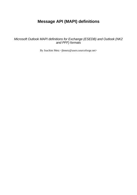 Message API (MAPI) definitions