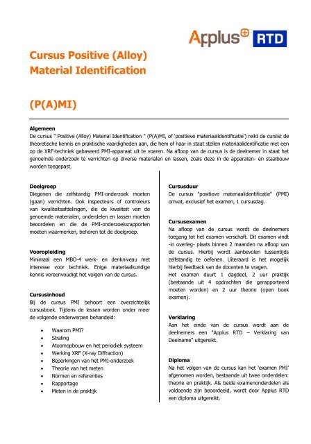Cursus Positive (Alloy) Material Identification - Applus RTD