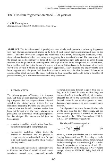 The Kuz-Ram fragmentation model – 20 years on - Mining and ...
