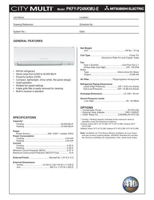 PKFY-P24NKMU Submittal - Mitsubishi Electric Cooling & Heating