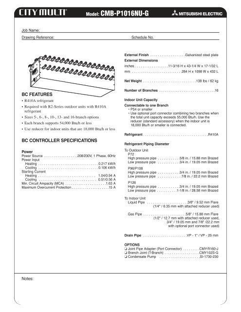Model: CMB-P1016NU-G - Mitsubishi Electric Cooling & Heating