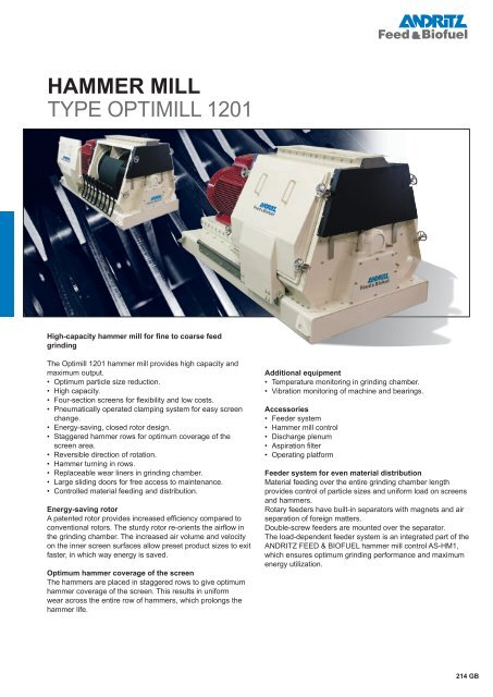 HAMMER MILL TYPE OPTIMILL 1201 - Andritz