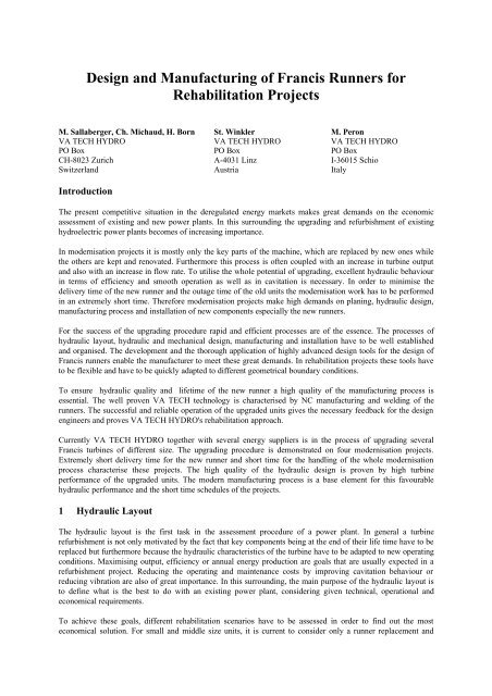 Design and Manufacturing of Francis Runners for Rehabilitation ...