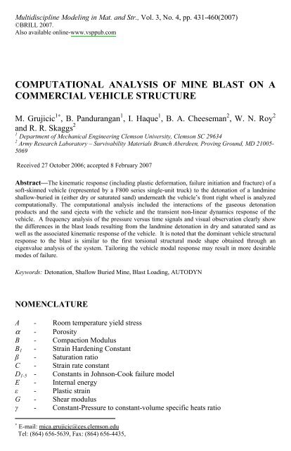 computational analysis of mine blast on a commercial vehicle structure