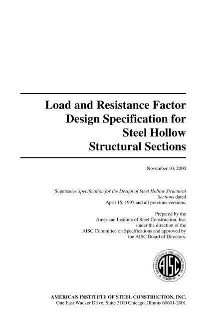 Load and Resistance Factor Design Specification for Steel Hollow ...