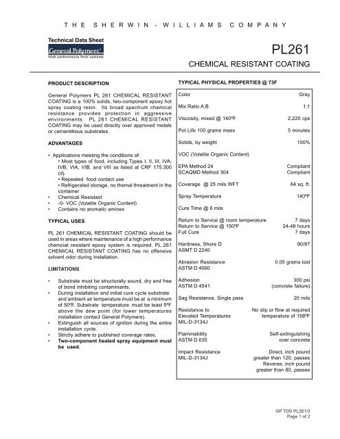 CHEMICAL RESISTANT COATING - General Polymers