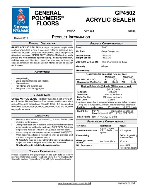 GP4502 Acrylic SeAler GenerAl PolymerS® FloorS