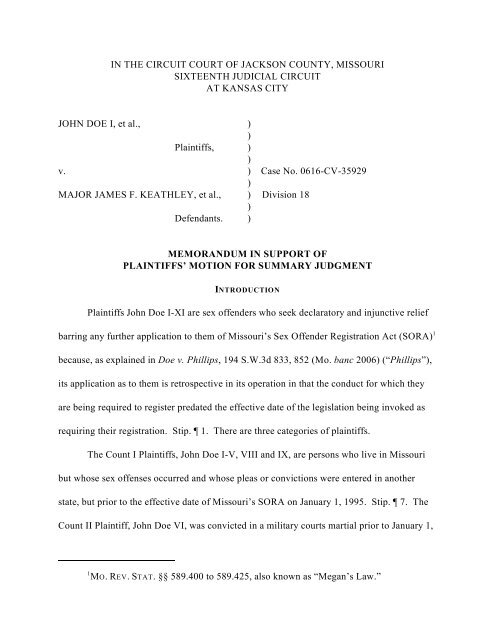 Memorandum in Support of Plaintiff's Motion for Summary Judgment